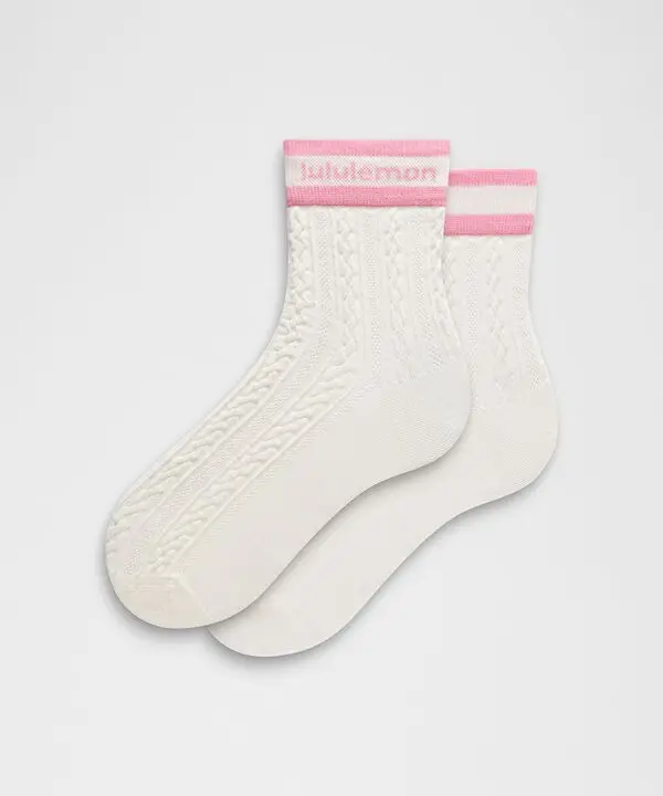 Lululemon Cable-knit Quarter Socks - Coconut Ivory/candy Cloud