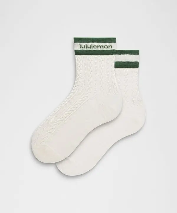 Lululemon Cable-knit Quarter Socks - Coconut Ivory/ivy Grove