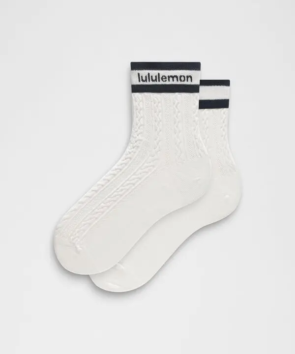 Lululemon Cable-knit Quarter Socks - White/club Blue