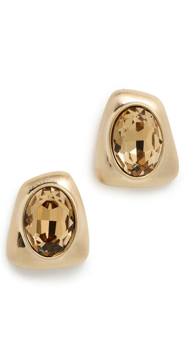 BY ADINA EDEN Smoky Gemstone Stud Earrings - Gold