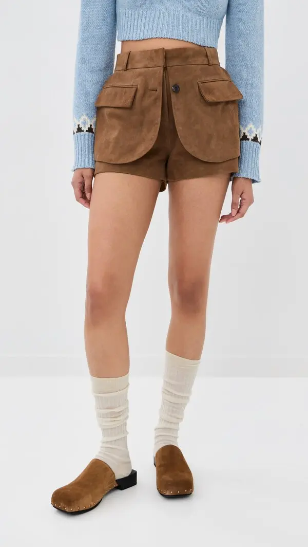 Monse Deconstructed Suede Shorts