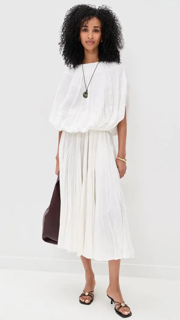 MEIMEIJ Relaxed Oversized Pleated Peasant Top