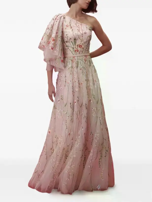RAMI AL ALI Beaded One-shoulder Maxi Gown