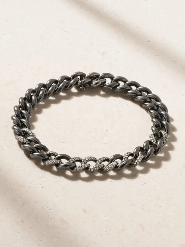 Shay 18-karat Blackened Gold, Ceramic And Diamond Link Bracelet - Black