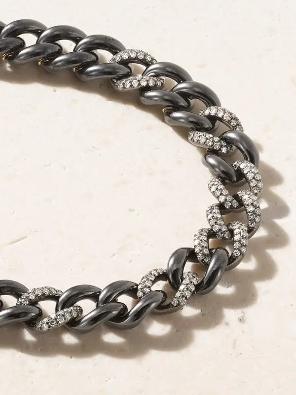 Shay 18-karat Blackened Gold, Ceramic And Diamond Link Bracelet