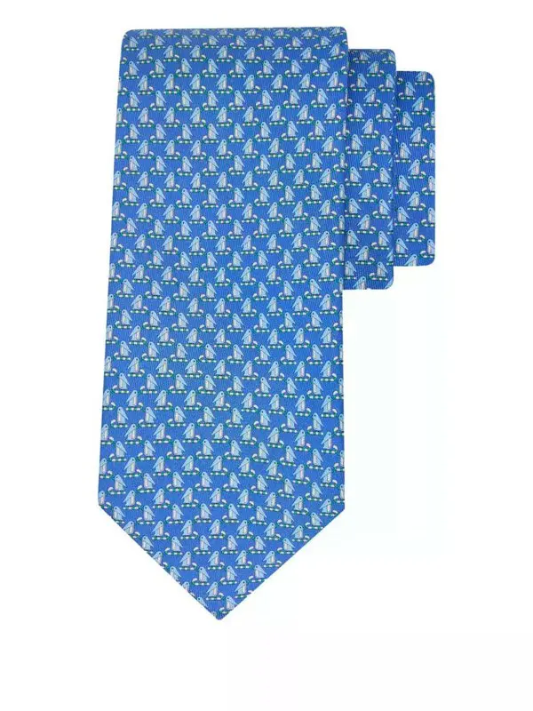 FERRAGAMO Penguin Print Neck Tie - Blue