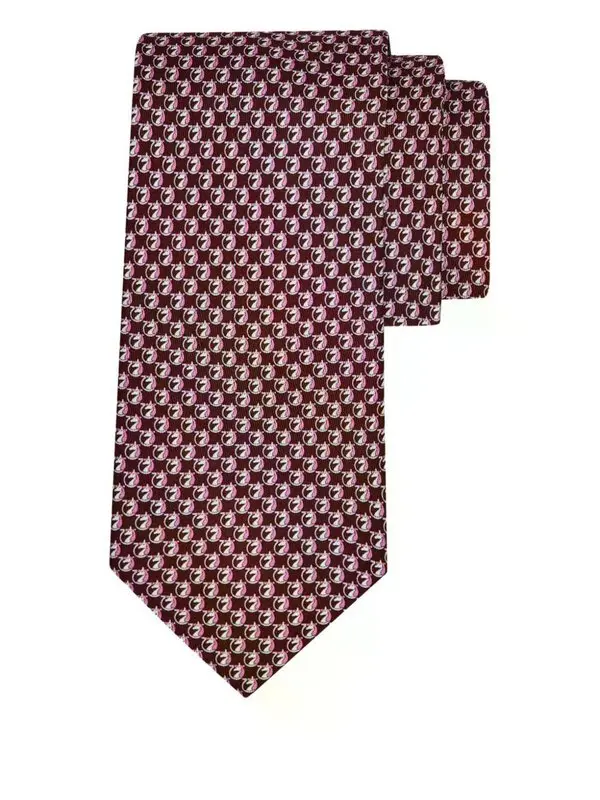 FERRAGAMO Gancini Pegasus Print Silk Tie - Red