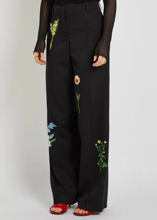 Stella McCartney Floral-embroidered Straight-leg Trousers