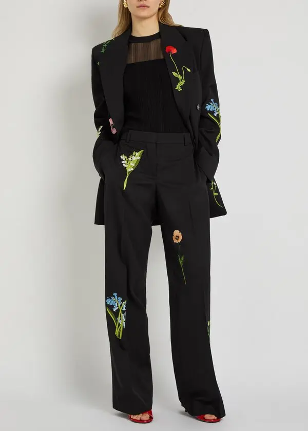 Stella McCartney Floral-embroidered Straight-leg Trousers