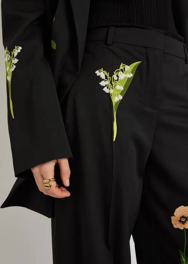 Stella McCartney Floral-embroidered Straight-leg Trousers