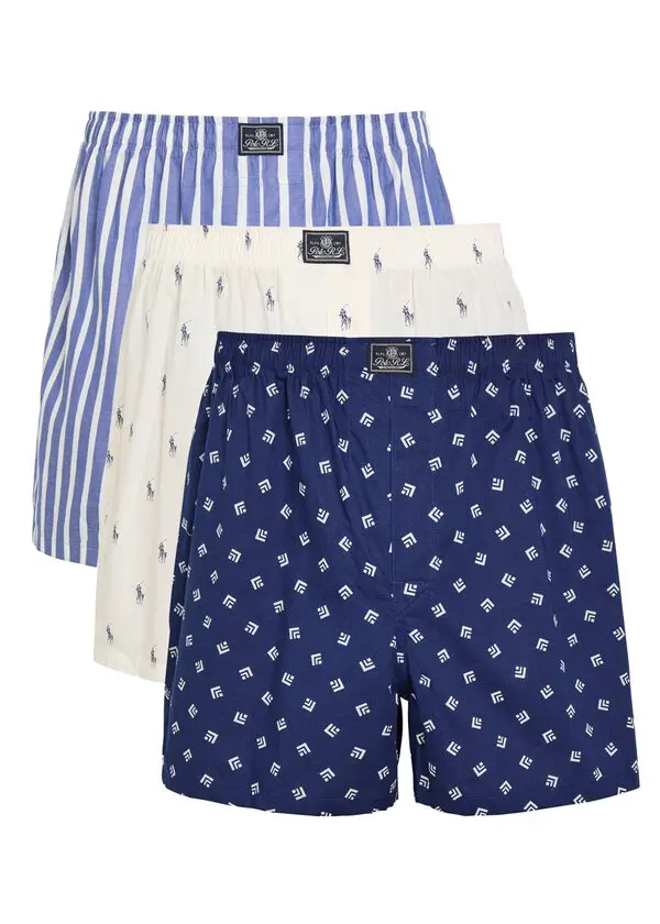 Polo Ralph Lauren Patterned Cotton Boxer Shorts Set Of Three - Blue