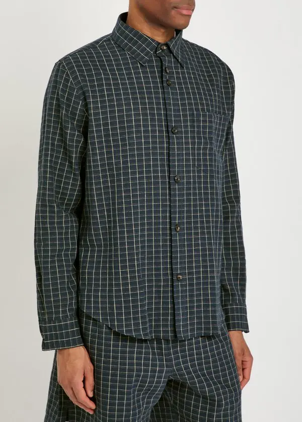 WALES BONNER London Logo Checked Stretch-linen Shirt
