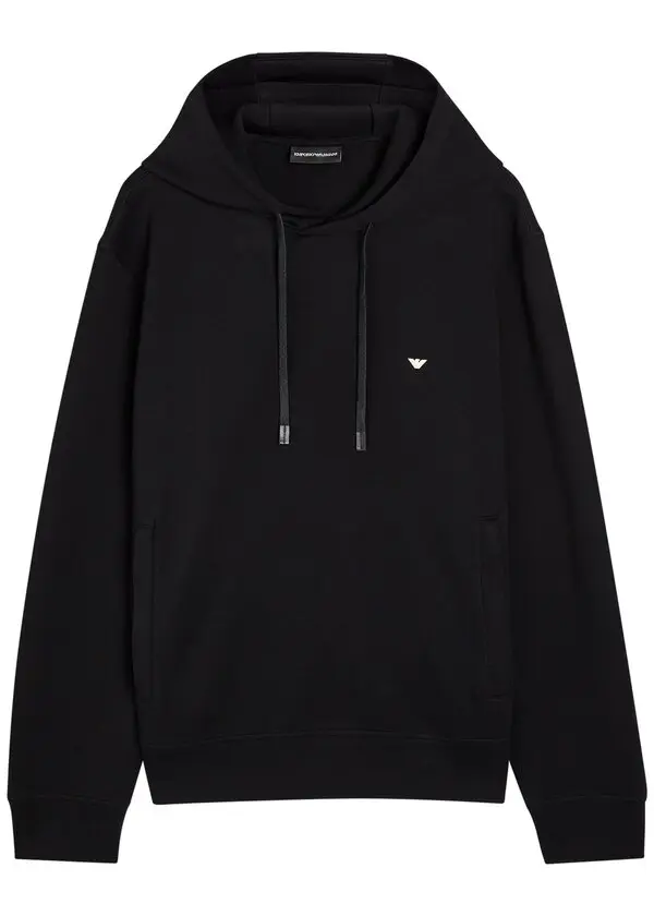 Emporio Armani Logo-embroidered Hooded Jersey Sweatshirt - Black
