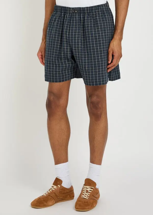 WALES BONNER Checked Stretch-linen Shorts - Multicoloured 1