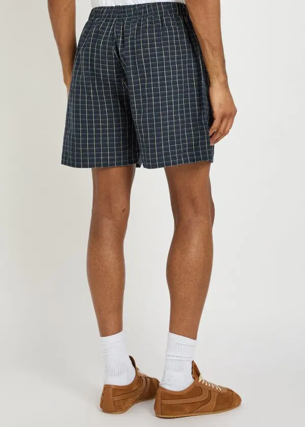 WALES BONNER Checked Stretch-linen Shorts - Multicoloured 1