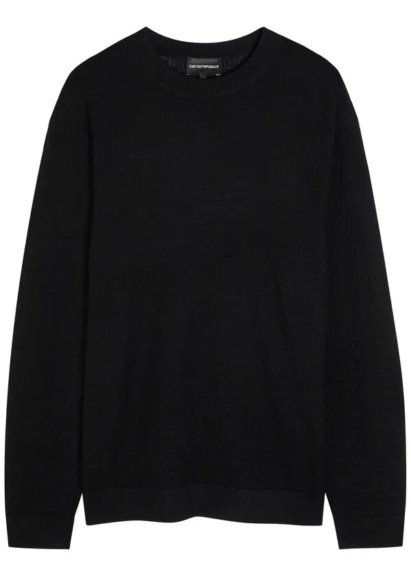 Emporio Armani Logo-weave Fine-knit Wool Jumper