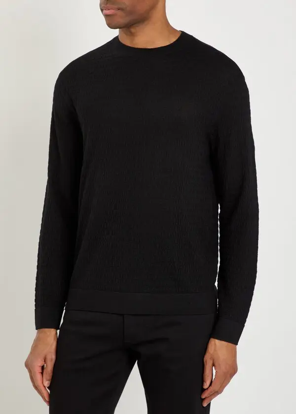 Emporio Armani Logo-weave Fine-knit Wool Jumper