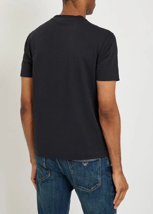Emporio Armani Jacquard Logo-embroidered Cotton T-shirt - Navy