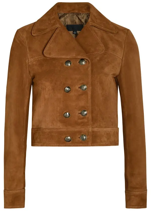 NILI LOTAN Cassidy Double-breasted Cropped Suede Jacket - Camel