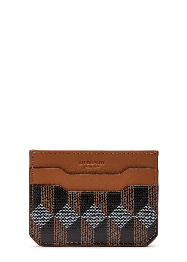 AU DEPART Patterned Leather Card Holder - Brown