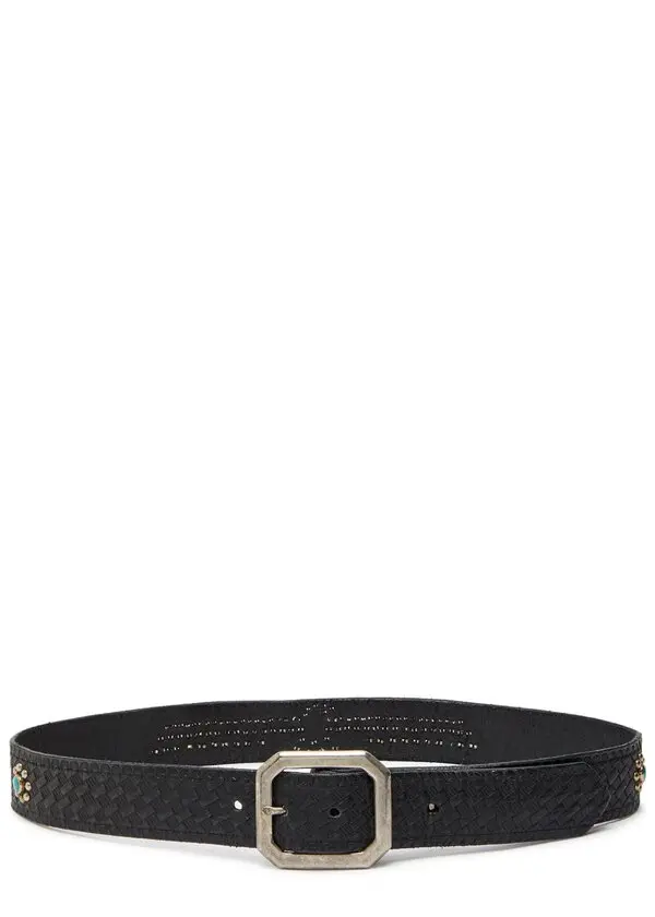 CHERRY LOS ANGELES Studded Eagle Leather Belt - Black