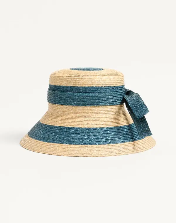 Valentino Garavani Vlogo Signature Straw Bucket Hat - Natural/blue