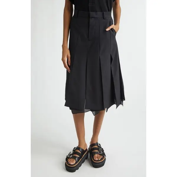 Sacai Mixed Media Pinstriped Skirt