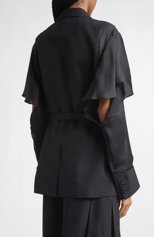 Sacai Chalk Stripe Mixed Media Belted Blazer