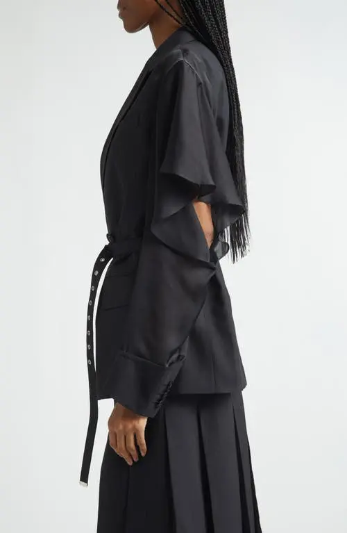 Sacai Chalk Stripe Mixed Media Belted Blazer
