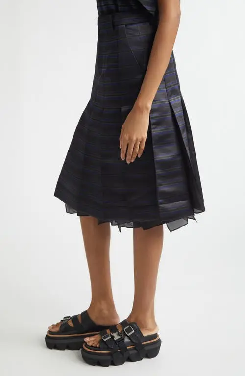 Sacai Pleated Horizontal Stripe Knee-length Skirt