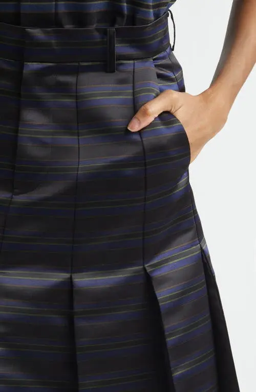 Sacai Pleated Horizontal Stripe Knee-length Skirt