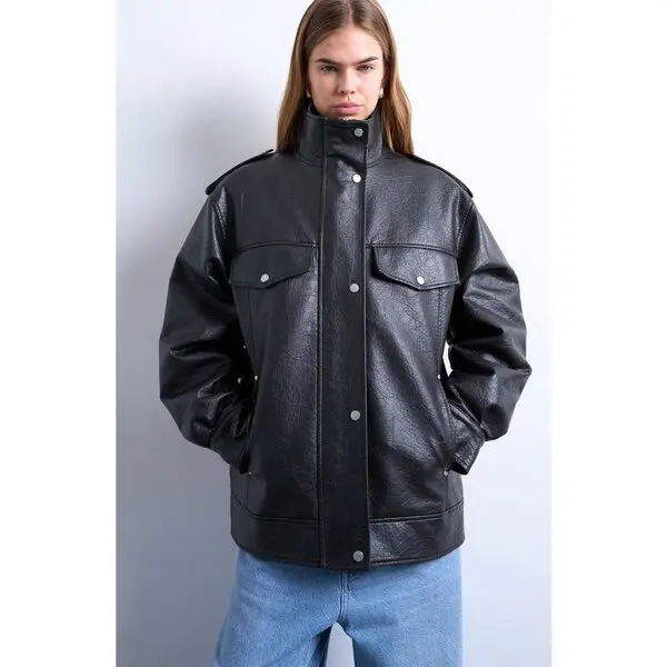 Topshop Oversized Faux Leather Jacket