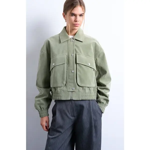 Topshop Flocked Crop Bomber Jacket