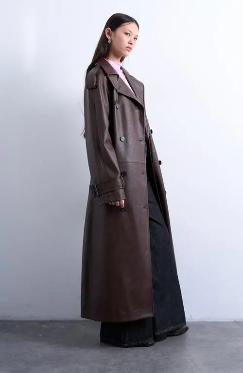 Topshop Pebble Faux Leather Trench Coat
