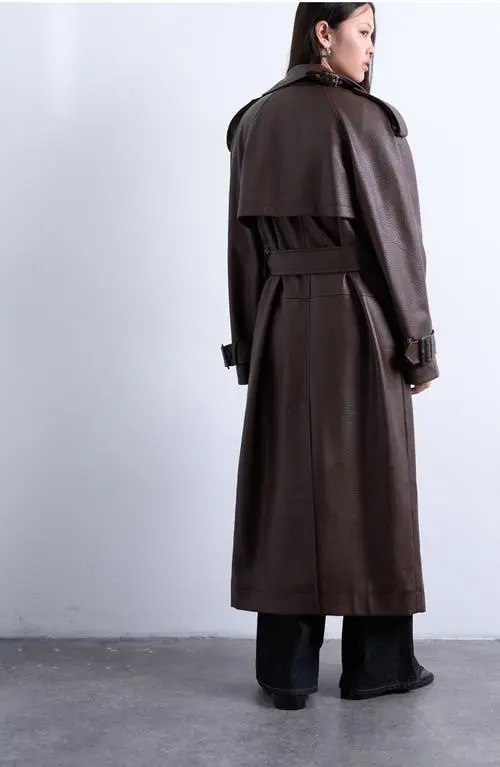 Topshop Pebble Faux Leather Trench Coat