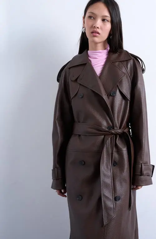 Topshop Pebble Faux Leather Trench Coat