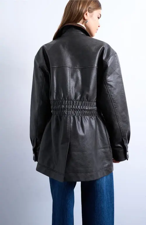 Topshop Cinch Waist Faux Leather Jacket