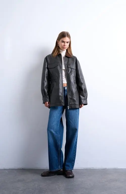 Topshop Cinch Waist Faux Leather Jacket