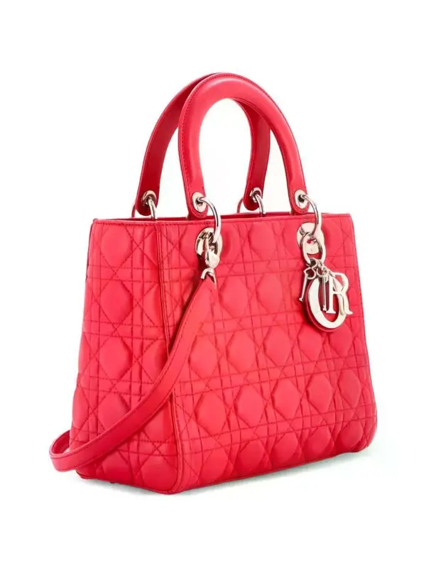 Dior Lady Cannage Quilt Lambskin Medium Satchel - Red