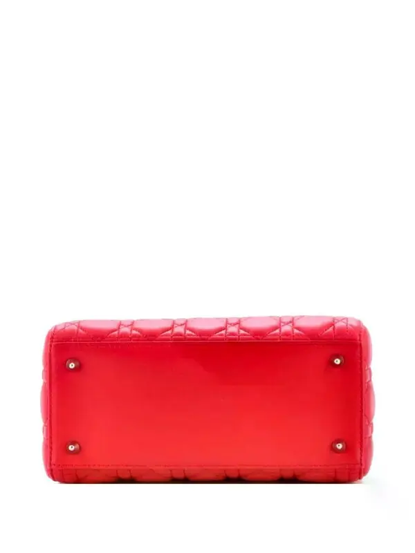 Dior Lady Cannage Quilt Lambskin Medium Satchel - Red