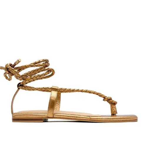 ALTA Hera Metallic Leather Braided Sandals - Copper