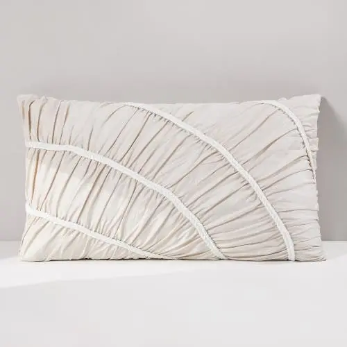 LUSH DECOR Flora Flow Cotton Pillow Cover - Cream
