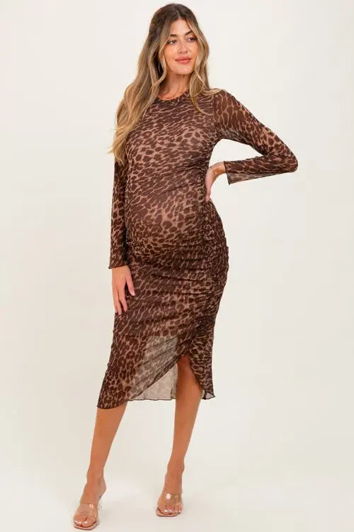 PINKBLUSH Leopard Print Mesh Maternity Dress
