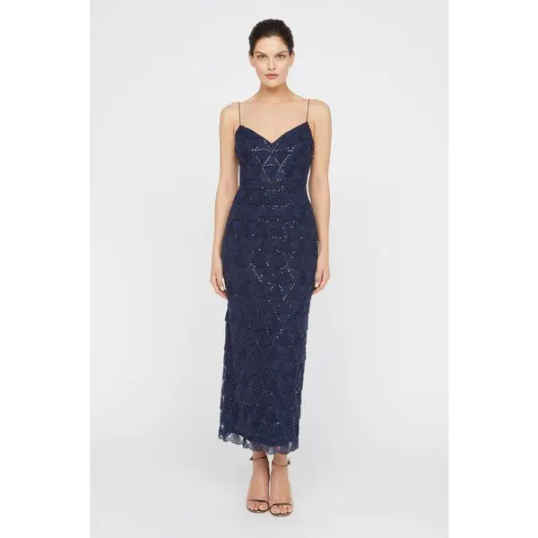 Theia Elsy Textured Tulle Beaded Sheath Dress