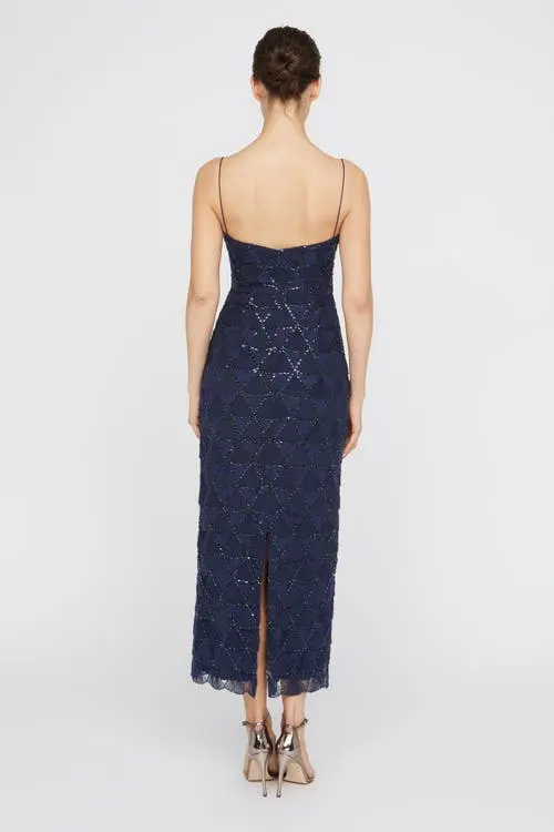 Theia Elsy Textured Tulle Beaded Sheath Dress