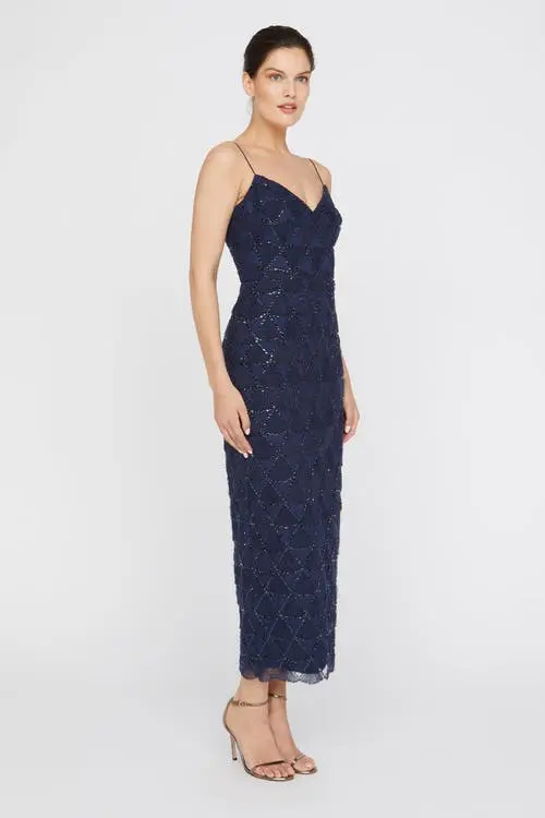 Theia Elsy Textured Tulle Beaded Sheath Dress
