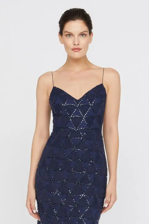 Theia Elsy Textured Tulle Beaded Sheath Dress