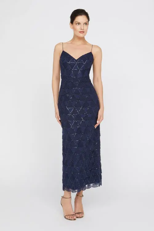 Theia Elsy Textured Tulle Beaded Sheath Dress