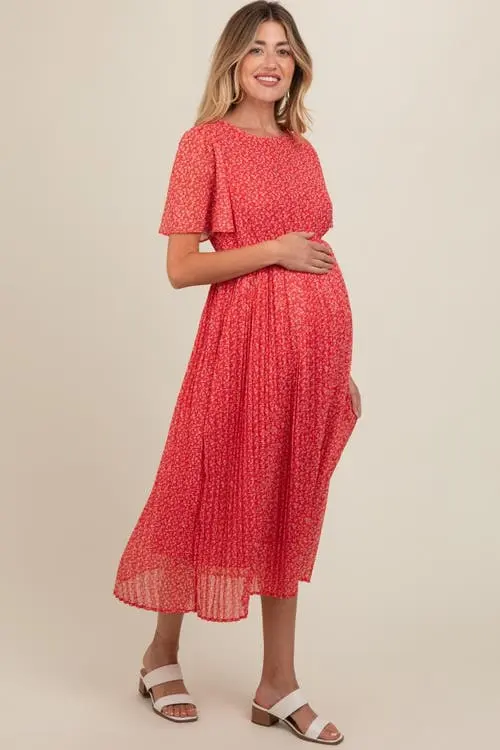 PINKBLUSH Floral Pleated Maternity Midi Dress