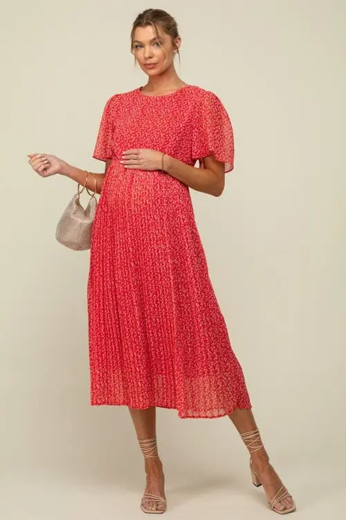 PINKBLUSH Floral Pleated Maternity Midi Dress
